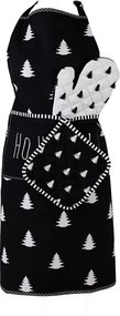 Černá bavlněná zástěra se stromky Black&White X-Mas - 70*85 cm