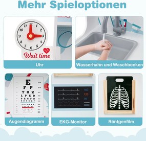 Costway Dřevěná doktorská herní souprava Lékařské centrum pro děti s hodinovým