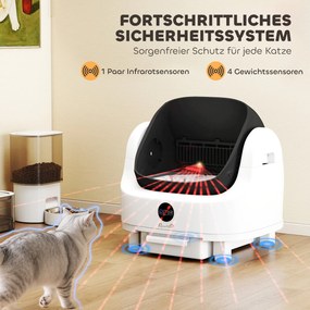 PawHut Samočisticí kočičí toaleta, 42L samočisticí kočičí záchod s aromaterapií, sáčky na odpad, odstranění zápachu, 1-5 kg