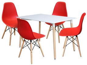 Jídelní stůl 120x80 UNO bílý + 4 židle UNO červené