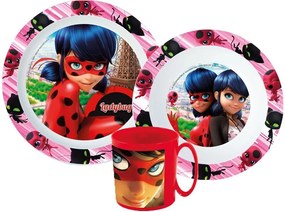 Souprava plastového nádobí Kouzelná beruška / Miraculous Ladybug s hrnkem - 3 díly