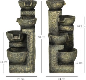 Fontána, 3 nastavení, odolná proti povětrnostním vlivům, 25 cm x 24 cm x 60 cm, šedá barva