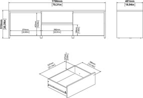 Bílý/v přírodní barvě TV stolek v dekoru dubu 179x52x48 cm Next – Tvilum