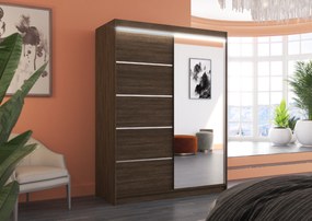 ADRK Furniture Posuvná skříň se zrcadlem a LED osvětlením LIMBO 150 SW-LIM-CH-150+L-V207