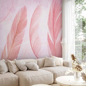 Fototapeta Boho na větru - motiv ve vintage stylu s pery v odstínech růžové