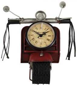 Červené kovové hodiny ve tvaru motorky – 19x12x25 cm