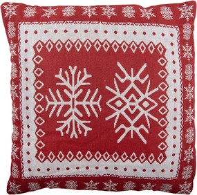 Červený dekorační polštář se sněhovými vločkami - 45*45*4 cm