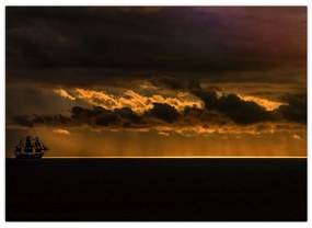 Obraz plachetnice v západu slunce (70x50 cm)