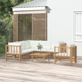 7dílná zahradní sedací souprava krémově bílé podušky bambus,  3155189