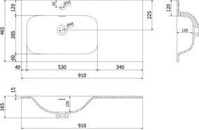 Mexen Vela, umyvadlo na zapuštění 91 x 46,5 cm, levé, bílá matná, 25239001L