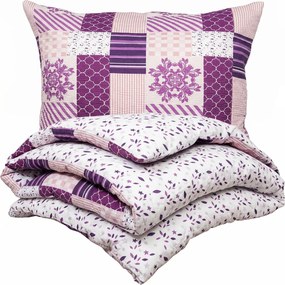 4Home Krepové povlečení Patchwork violet, 140 x 220 cm, 70 x 90 cm
