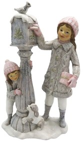 Zimní dekorace dívky u poštovní schránky - 13*7*22 cm