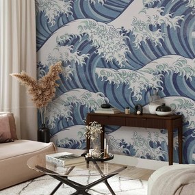 Fototapeta Bouřlivé moře v Kanagawě - jednolité mořské vlny v japonském stylu