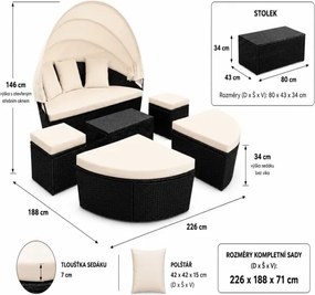 Ratanová zahradní postel ISLAND/PRIMA LUXUS XL černá