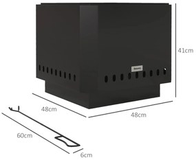 Outsunny miska na oheň čtvercový ohniště bezdýmný ohnivý koš s pohrabáčem oheň pro zahradu kempování terasa černá | Aosom.de