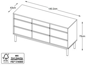 Designová komoda Zayleigh 140 cm vzor dub