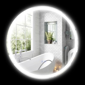 kleankin kulaté LED koupelnové zrcadlo Ø 70 cm, montáž na stěnu s osvětlením 3 barvy, dotykový spínač 23W, bílá/stříbrná