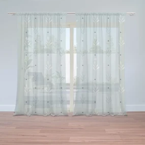 Sablio Záclony Modré a bílé lístky: 2ks 150x250cm