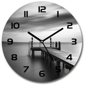 Wallmuralia Skleněné hodiny kulaté Molo nad jezerem fi 30 cm