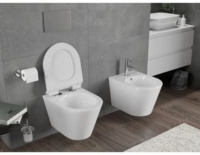 Mexen Rico, závěsná WC mísa 490x360x370 mm, Rimless Tornádo + WC sedátko z duroplastu, bílá lesklá, 30720100T