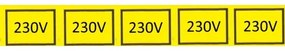 Samolepka, 230V v obdélníku (5x) (žlutá) 25x15mm