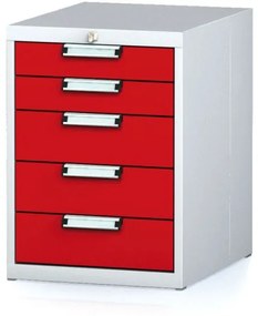 Alfa 3 Dílenský zásuvkový box na nářadí MECHANIC, 5 zásuvek, 480 x 600 x 662 mm, červené dveře