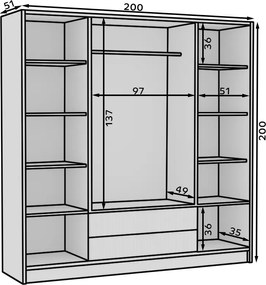 ADRK Furniture Otevírací skříň se zrcadly Norel 200