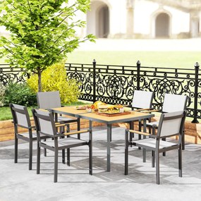 Jídelní stůl Outsunny pro 6 osob, zahradní stůl s obdélníkovým vrchem z oceli s dřevěným efektem, proti rezivění, pro terasu, 150 x 90 x 72 cm, příro…