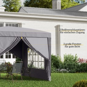 Zahradní přístřešek Outsunny Pop-Up Skládací Recepční Stan 3 x 3m se 4 Odnímatelnými Bočními Stěnami + Šedý Přenosný Obal