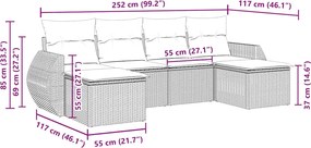 6dílná zahradní sedací souprava s poduškami černá polyratan 3254053