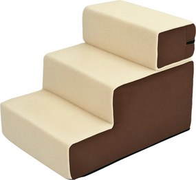 PawHut Schody pro domácí zvířata – 3 schody pro kočky a psy, plyšové, béžové, 54 x 40 x 39 cm | Aosom