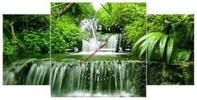 Gario Obraz s hodinami Vodopád v deštném pralese - 3 dílný Rozměry: 90 x 70 cm