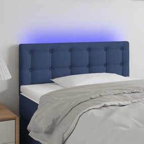 Čelo postele s LED modré 90x5x78/88 cm textil