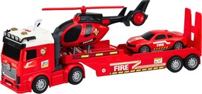 LEAN Toys Souprava hasičská a záchranná: Nákladní auto, odtahovka, auto, vrtulník, světla, zvuky