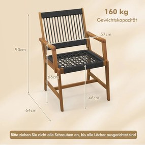Costway Sada 2 jídelních židlí z akáciového dřeva s područkami unese až 160 kg