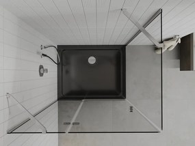 Mexen Roma, sprchový kout s křídlovými dveřmi 120 (dveře) x 80 (stěna) cm, 6mm čiré sklo, chromový profil + slim sprchová vanička černá + chromový sifon, 854-120-080-01-00-4070
