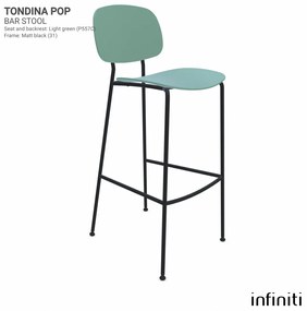 Barová židle Tondina Pop Barva kovové konstrukce: Matt black 31, Barva sedáku a opěradla z recyklovaného plastu: Light green IP557C