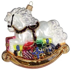 Ozdoba houpací kůň bílý s kupou dárků