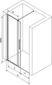 Mexen Velar, posuvné dveře do otvoru 70x200 cm, 8mm čiré sklo, zlatá matná, 871-070-000-01-55