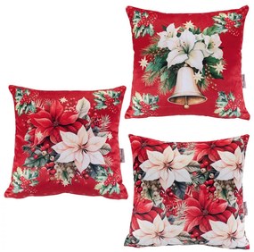 Sada 3 ks povlaků na polštářky RED POINSETTIA 45 x 45 cm