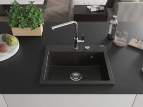 Mexen Oscar, 1-komorový granitový dřez 580x490x205 mm, černá-zlatá metalíza, 6519581000-75