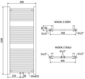 Mexen Mars, elektrické topné těleso 1200 x 500 mm, 600 W, zlatá lesklá, W110-1200-500-2600-50