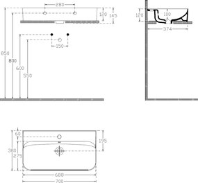 Isvea Sistema U keramické umyvadlo 70 x 38 cm bílá 10PL53070