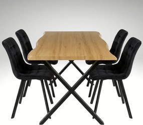 Vikio Jídelní set pro 4 osoby 160x90 cm dub noha X černá židle VJS236-4C-S