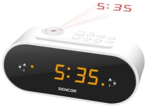 Sencor - Radiobudík s LED displejem a projektorem 5W/230V 1xCR2032 bílá