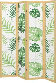 HOMCOM 4-panely skládací paraván, 160 × 170 cm — borovicový rám s potiskem palmových listů, volně stojící přepážka (přírodní/zelená) | Aosom