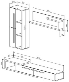 Obývací sestava OVIDEO barva dub tahoe/antracit