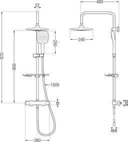 Mexen KT17 sprchový set s termostatickou baterií Kai, černá, 771501793-70