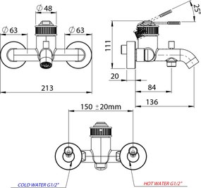Sapho Sapho, VERSI nástěnná vanová baterie, chrom, RV010