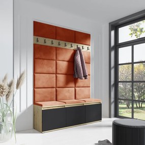 Eka Předsíňová stěna s čalouněnými panely Trinity 6 - Dub Artisan s černou / Okrová 2325